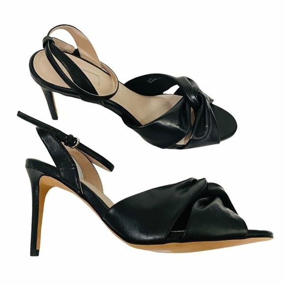 Topshop | Shoes | Topshop Sz 4 Black Leather Ankle Strap Heels Knotted ...